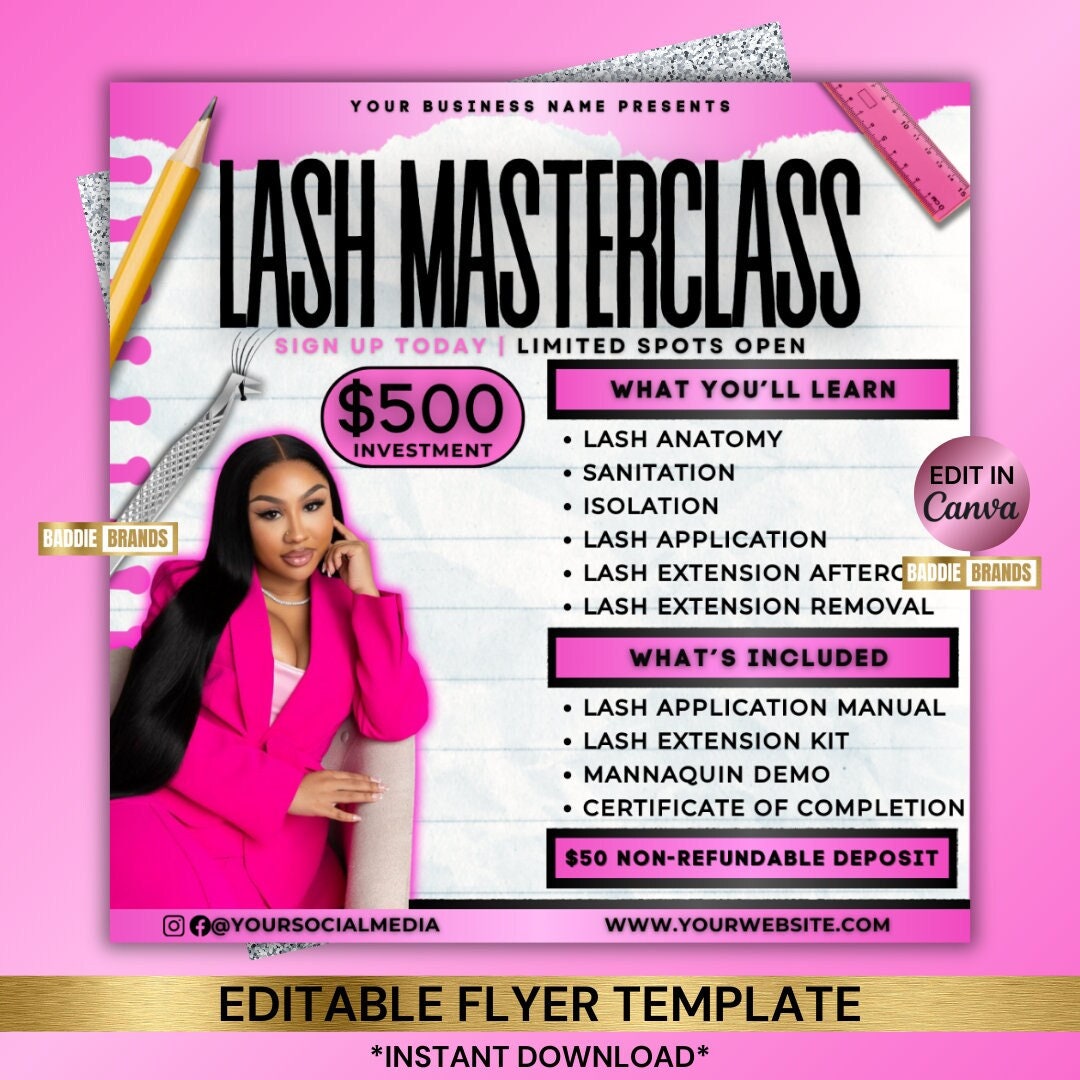 Lash Class Flyer, Lash Masterclass Flyer, Lash Training Course, Lash ...