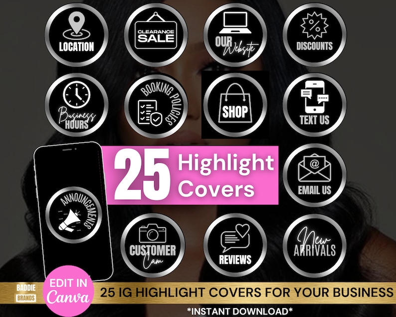 Black & Silver Instagram Highlight Covers | Beauty Salon Templates ...