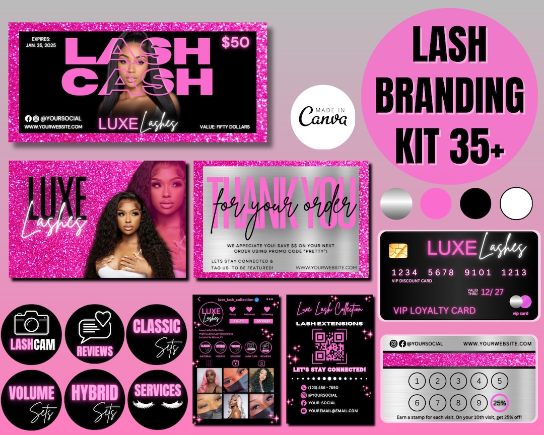 Lash Branding Kit, Business Card, Loyalty Card, Lash Cash Gift ...