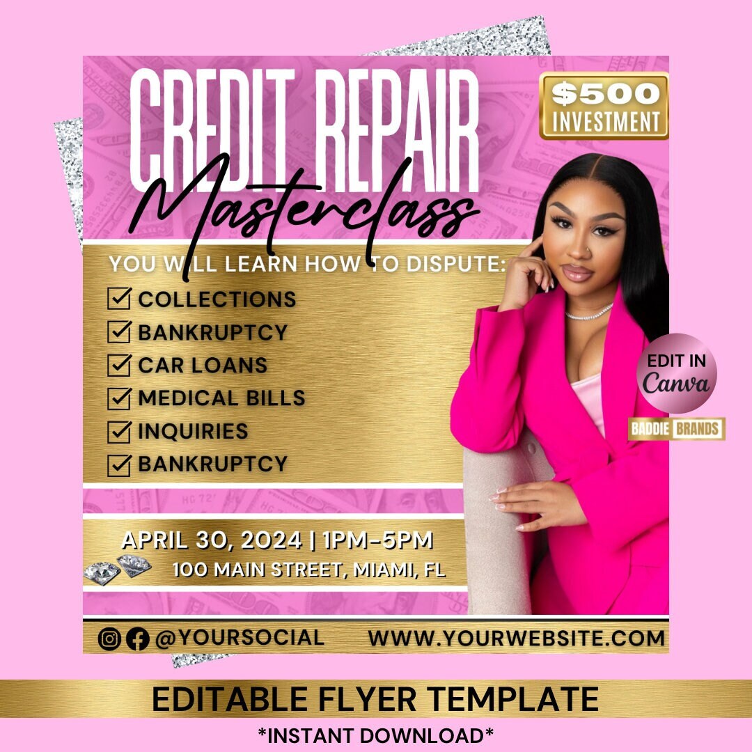 Credit Repair Masterclass Flyer Template, Credit Repair Class ...