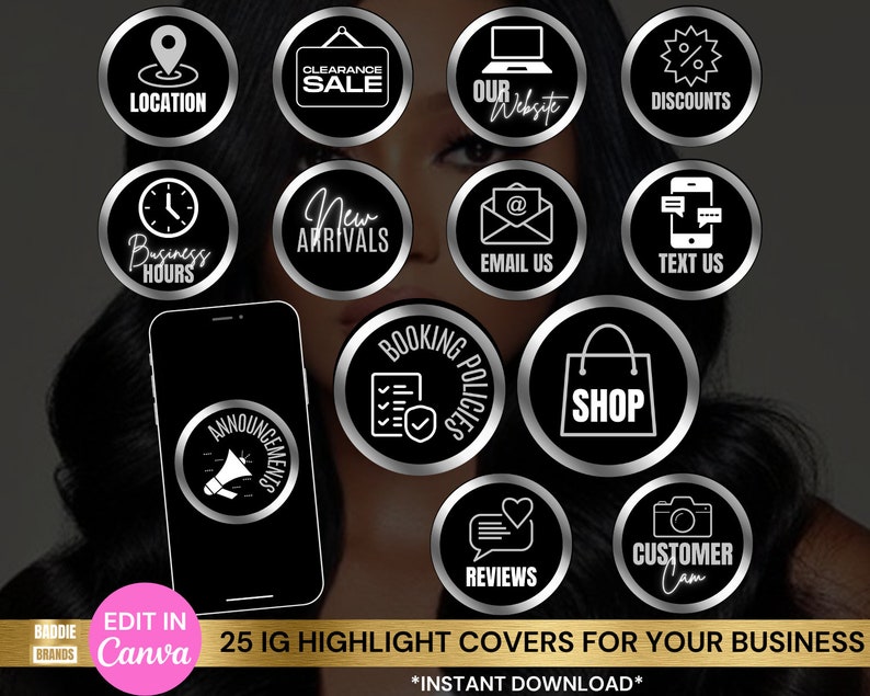 Black & Silver Instagram Highlight Covers | Beauty Salon Templates ...
