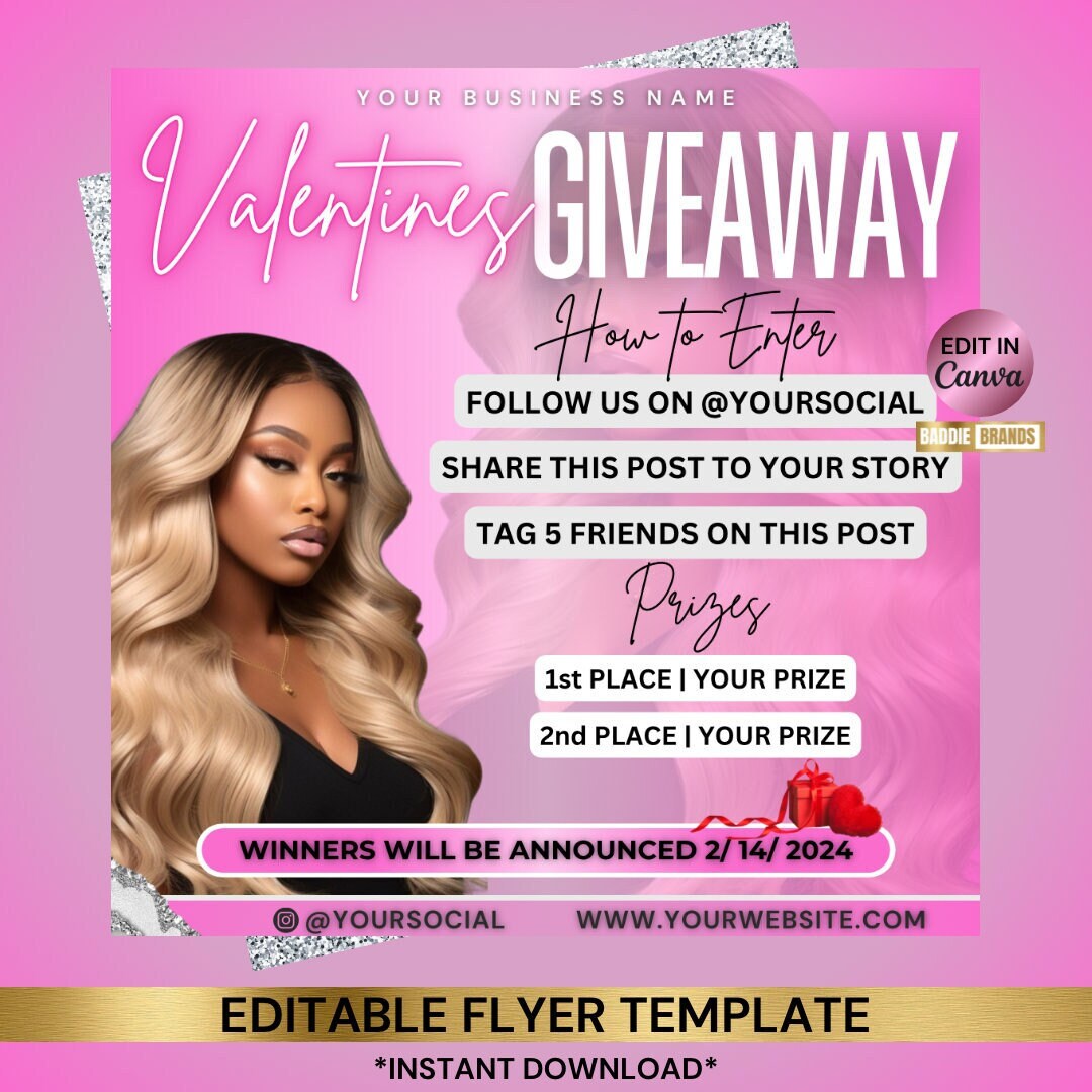 Valentines Giveaway Flyer, February Giveway Flyer, Raffle Flyer ...