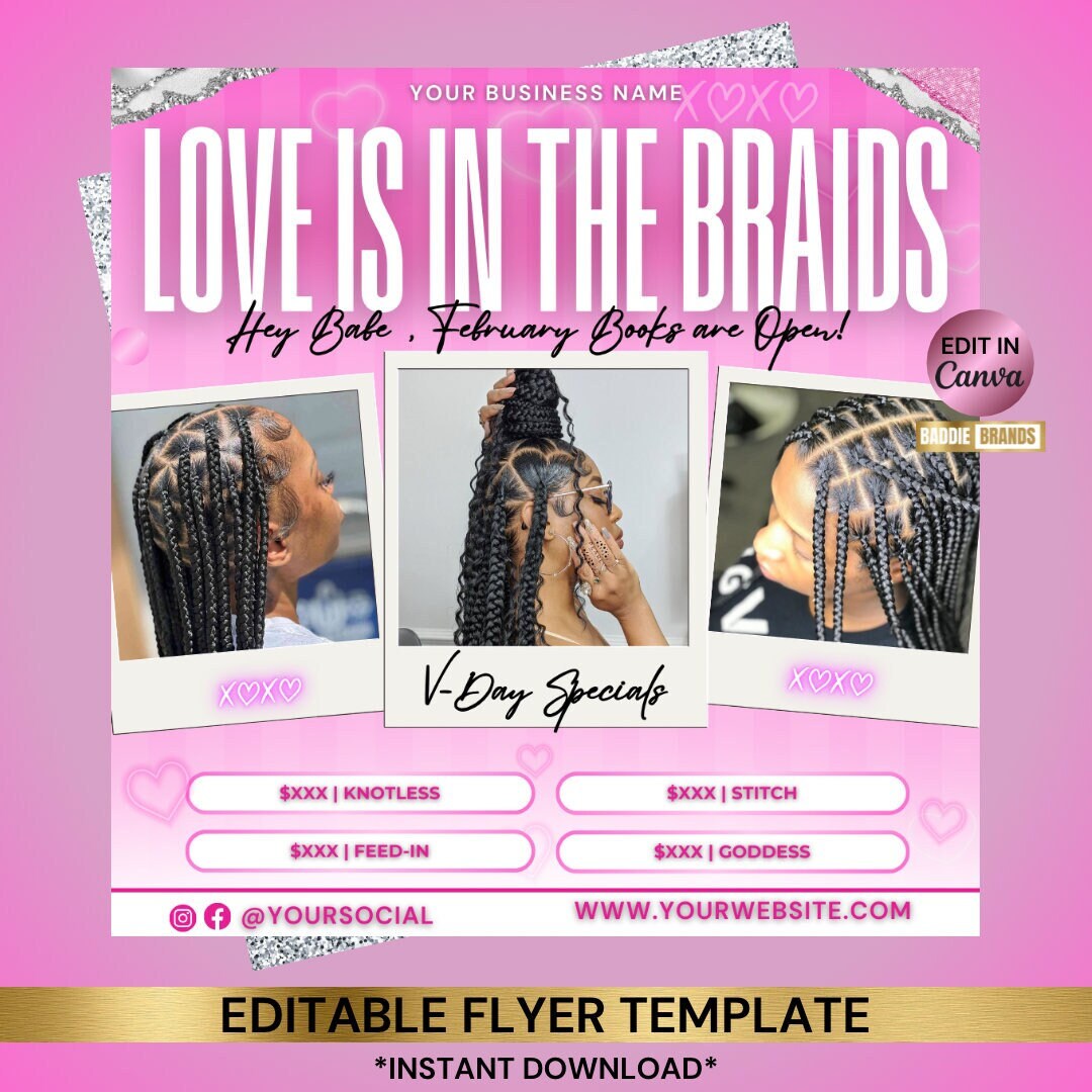 Braid Booking Flyer, Braids Flyer, Braiding Salon Flyer, Book Now Flyer ...