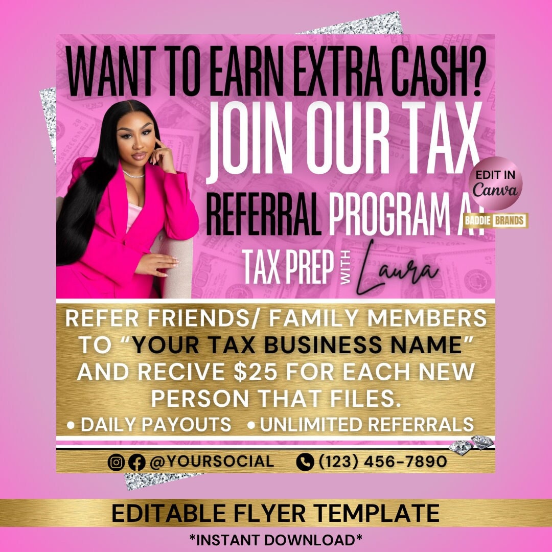 Tax Prep Referral Program Flyer, Editable Canva Template (digital ...