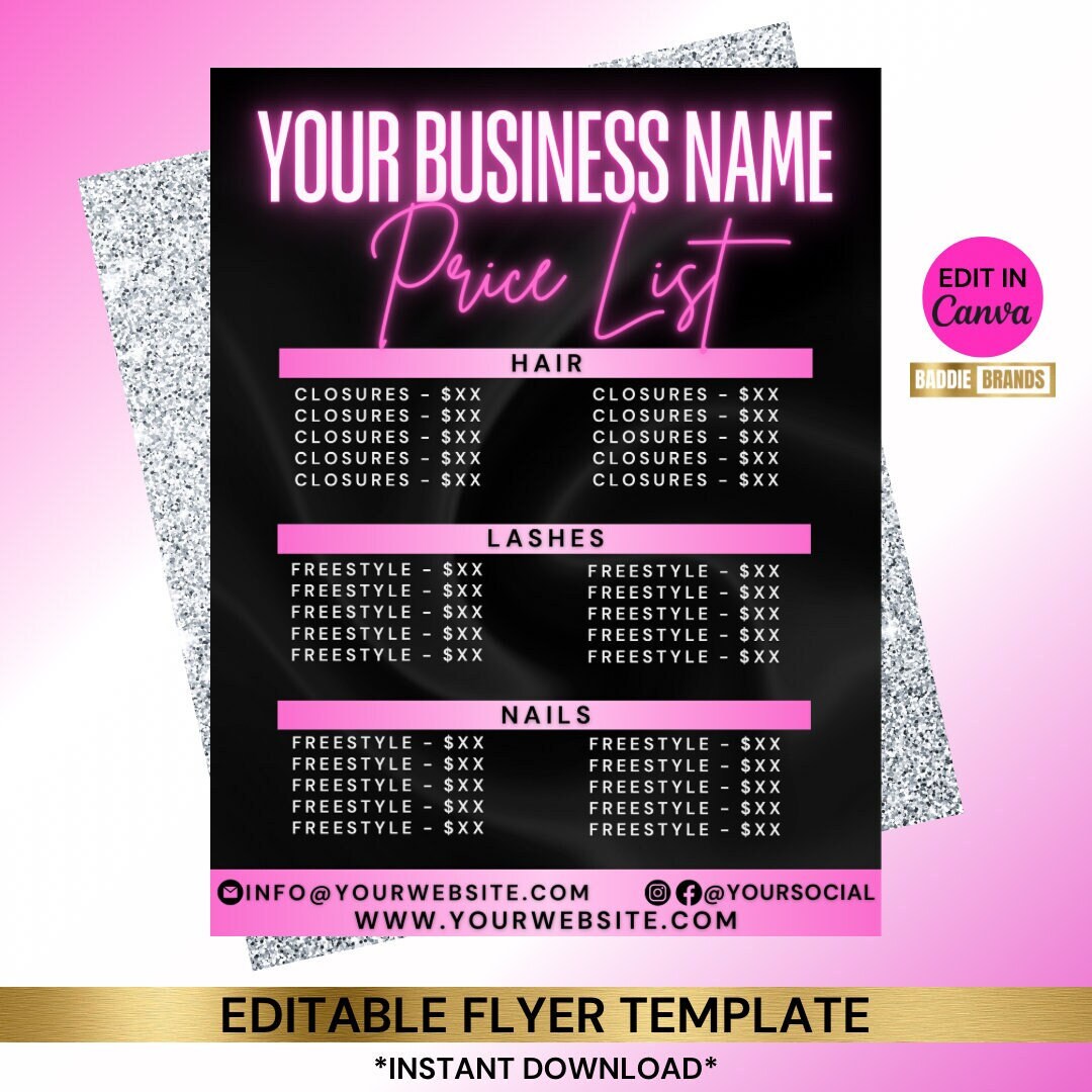 Price List Template, Price List Flyer, Price List, Hair Price List, Wig ...
