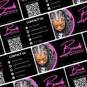 Braids Business Card Template, QR Code Business Card Design, Black ...