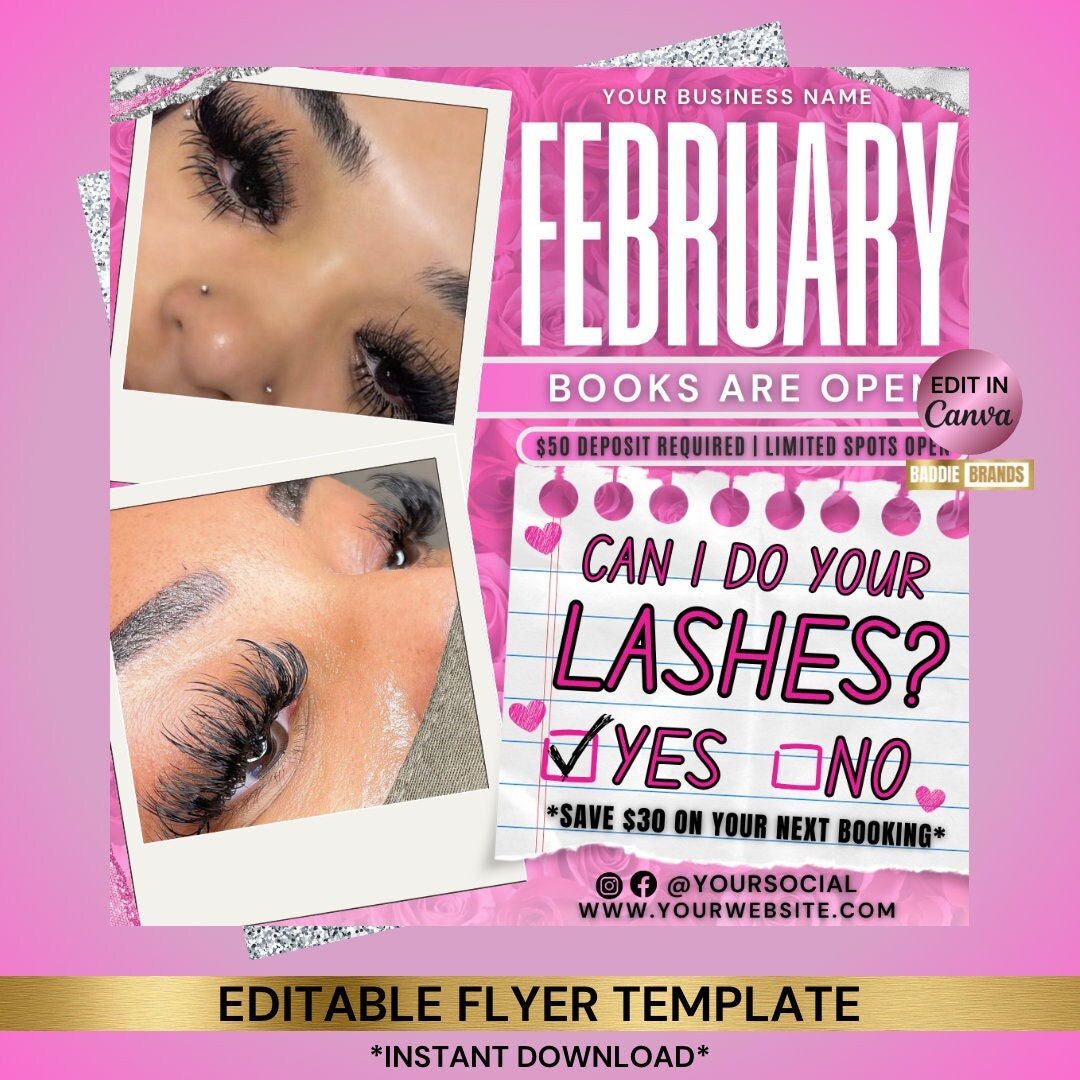 February Booking Flyer, Valentines Day Lash Flyer, Valentine Day Flyer ...