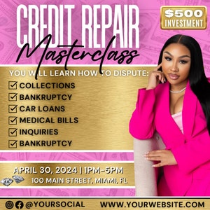Credit Repair Masterclass Flyer Template, Credit Repair Class ...