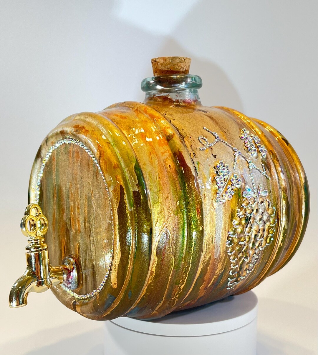 Bejeweled Glass “wine Barrel” in Gold - Etsy