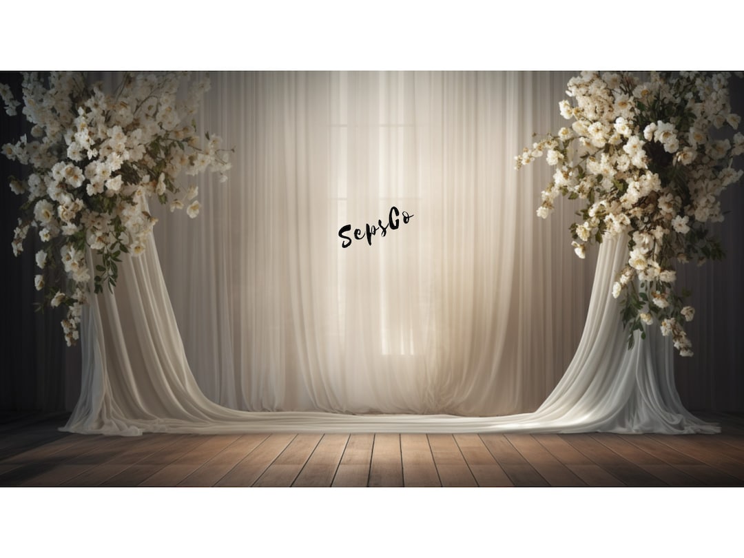 Digital Background, White Curtain With White Flowers Photography ...
