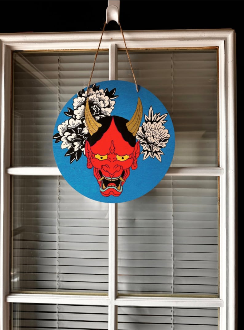 Japanese Hannya Noh Mask Flowers/floral Door/wall Decor Hanger Handmade ...