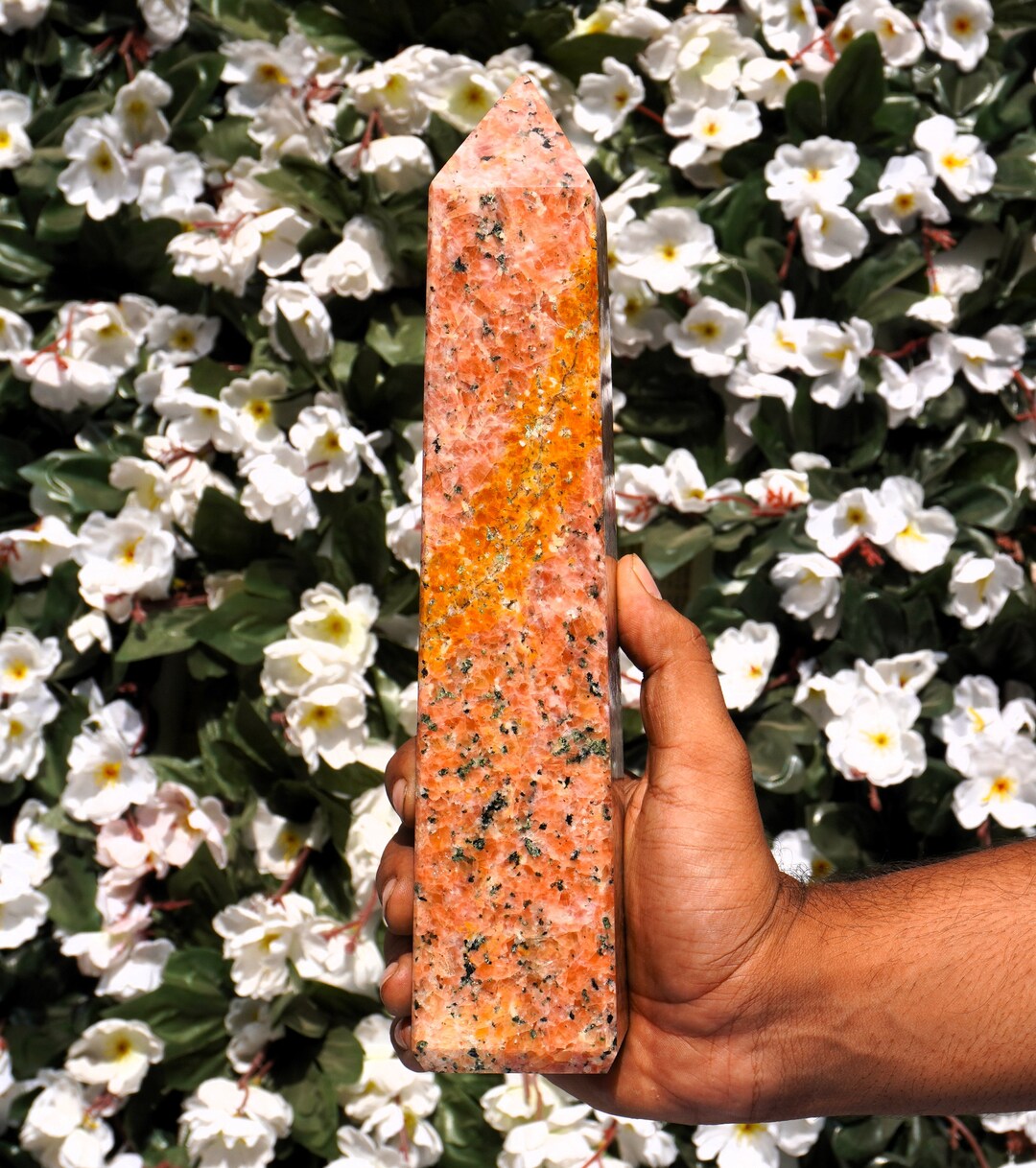 Big Natural Sunstone Tower | 275 MM | Orange Sunstone Quartz 4 Faceted ...