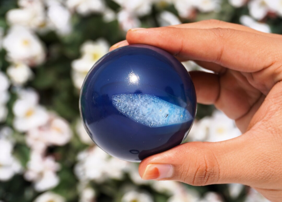 Blue Banded Agate Carnelian Sphere | 55MM | Large Polished Crystal ...
