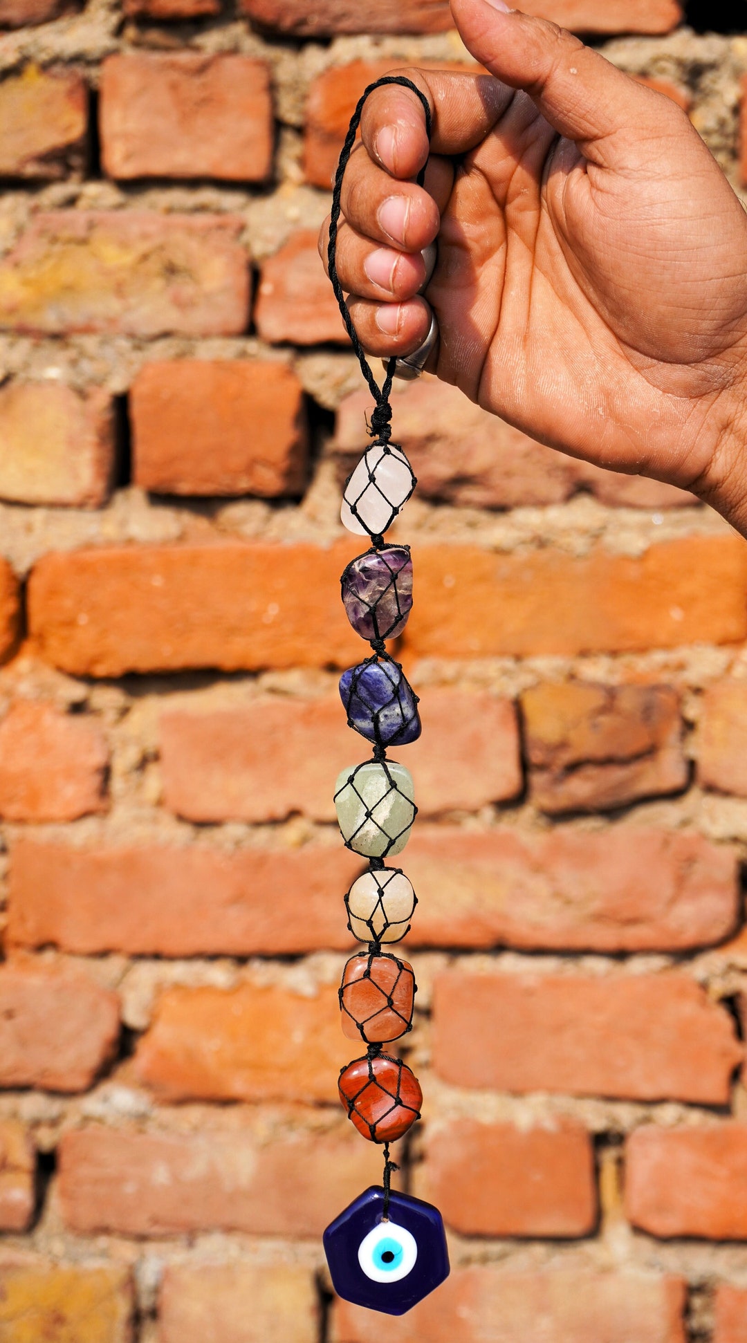 7 Chakra Tumbled Evil Eye Car Mirror Hanging Seven Chakra - Etsy