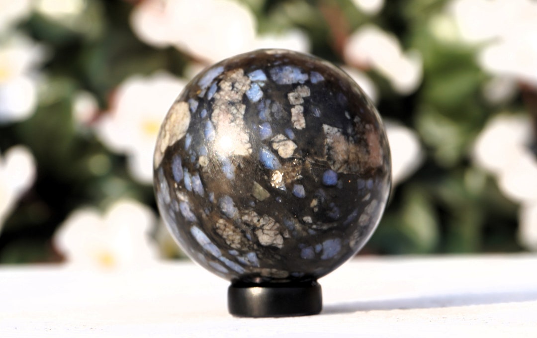 Que Sera Bright Blue Black Gray Crystal Sphere. | 50MM | Blue Liberite ...