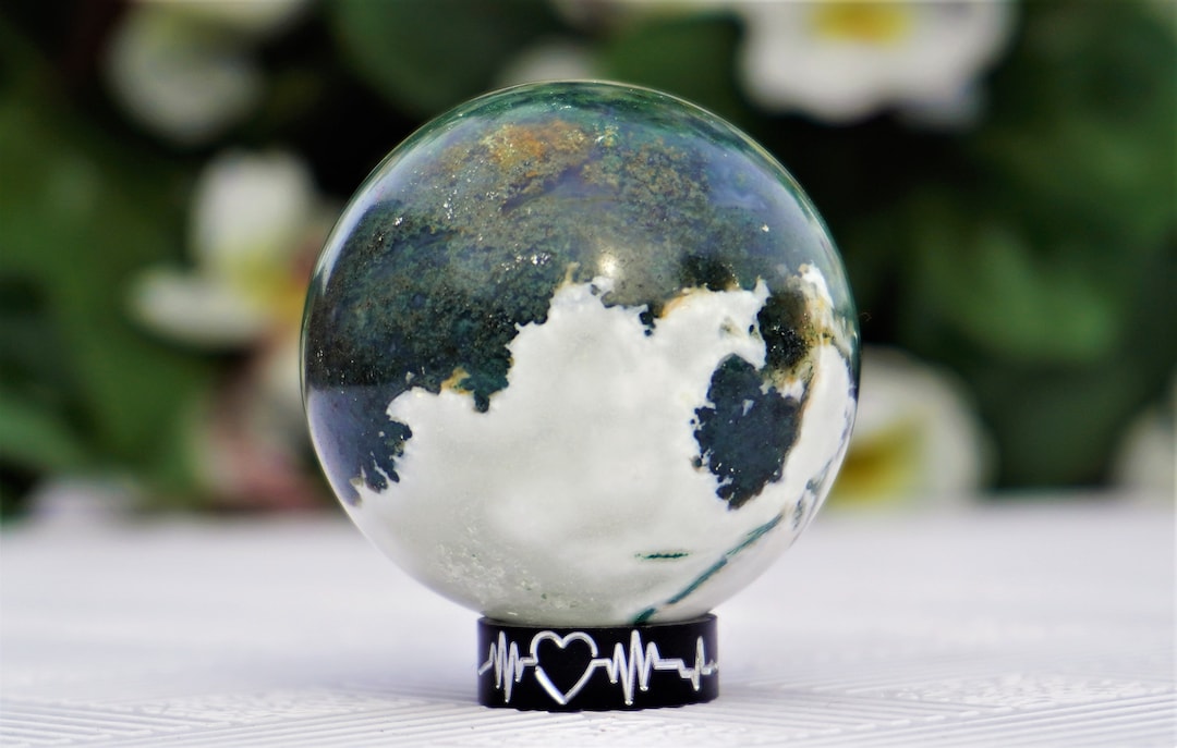 The Orca Green Moss Agate Sphere, 45mm, Metaphysical, Meditation, Extra ...