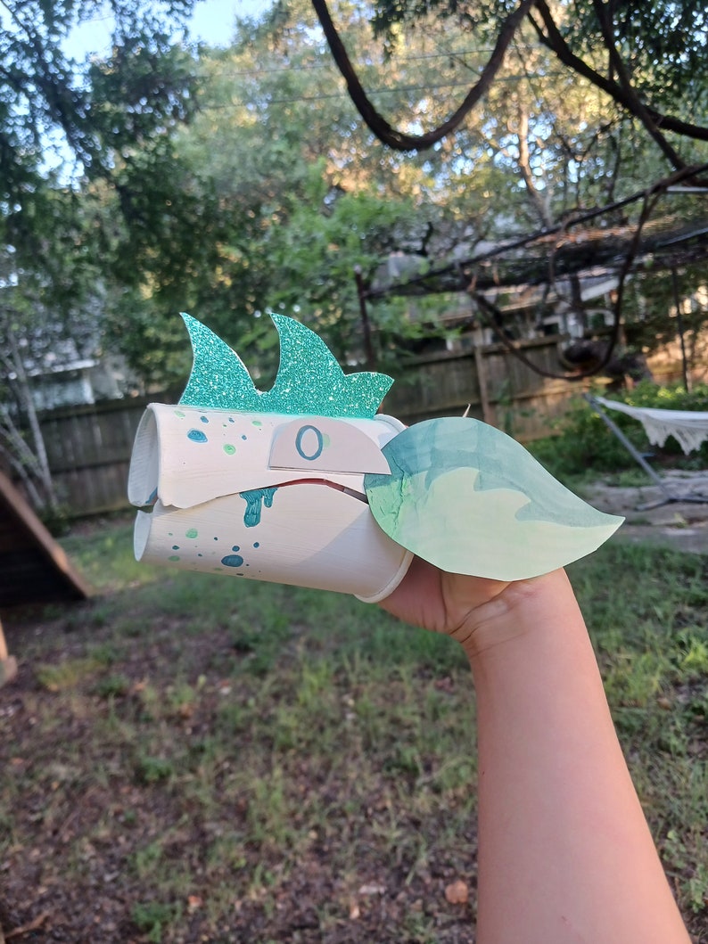 Green and White Paper Dragon Hand Puppet - Etsy
