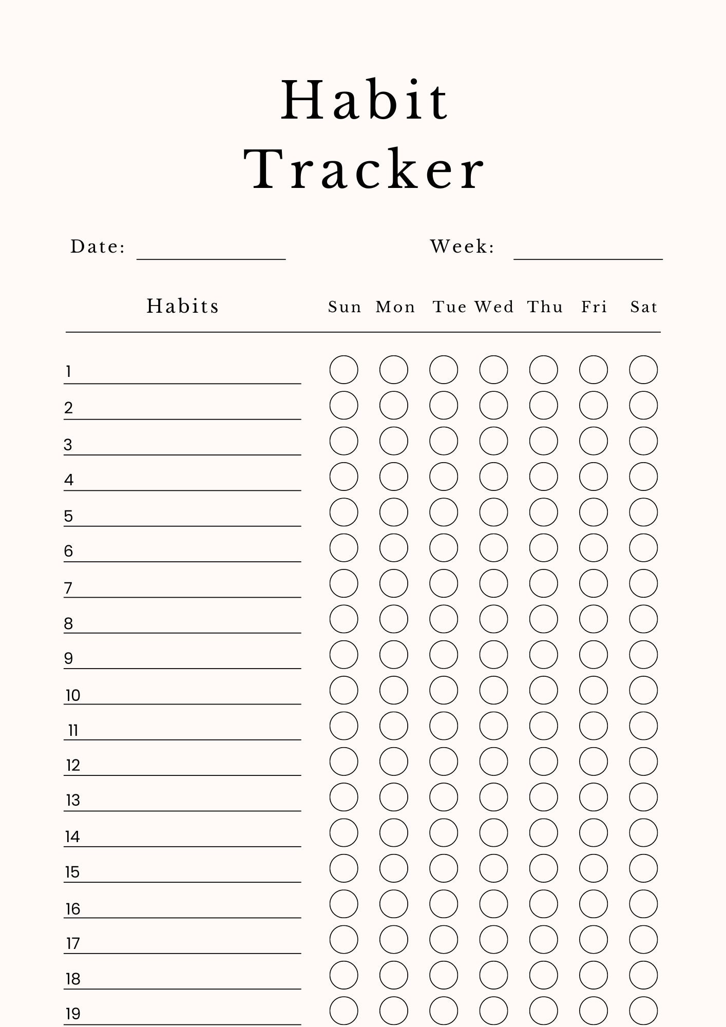 Weekly Habit Tracker Template Printable - Etsy