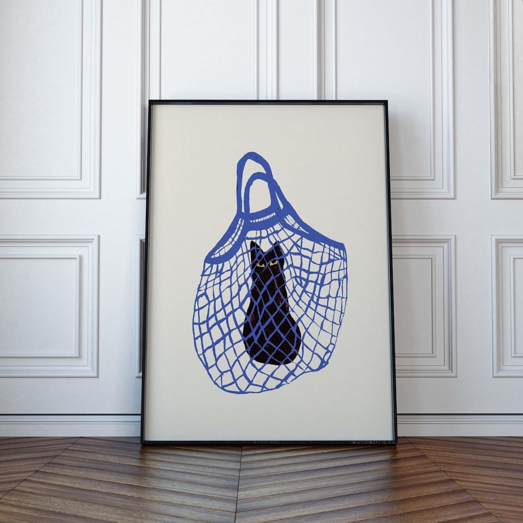 Cat in Net Illustration Poster,prints Coquette Aesthetic Maximalist ...