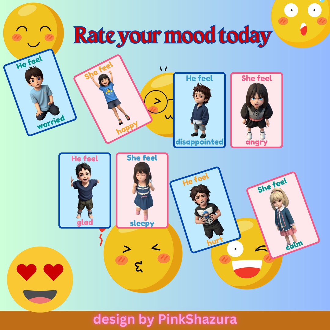 Printable Emotion Flashcards for Kids' Learning Colorful - Etsy