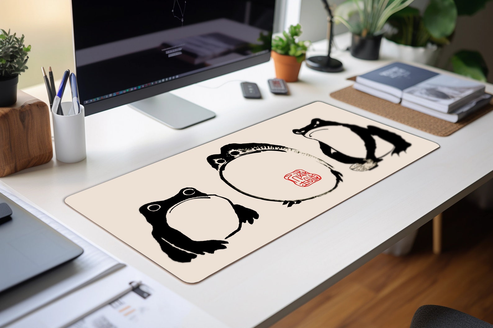 Frog Mousepad Green Desk Mat Aesthetic, Grumpy Frog Large Computer Mat ...