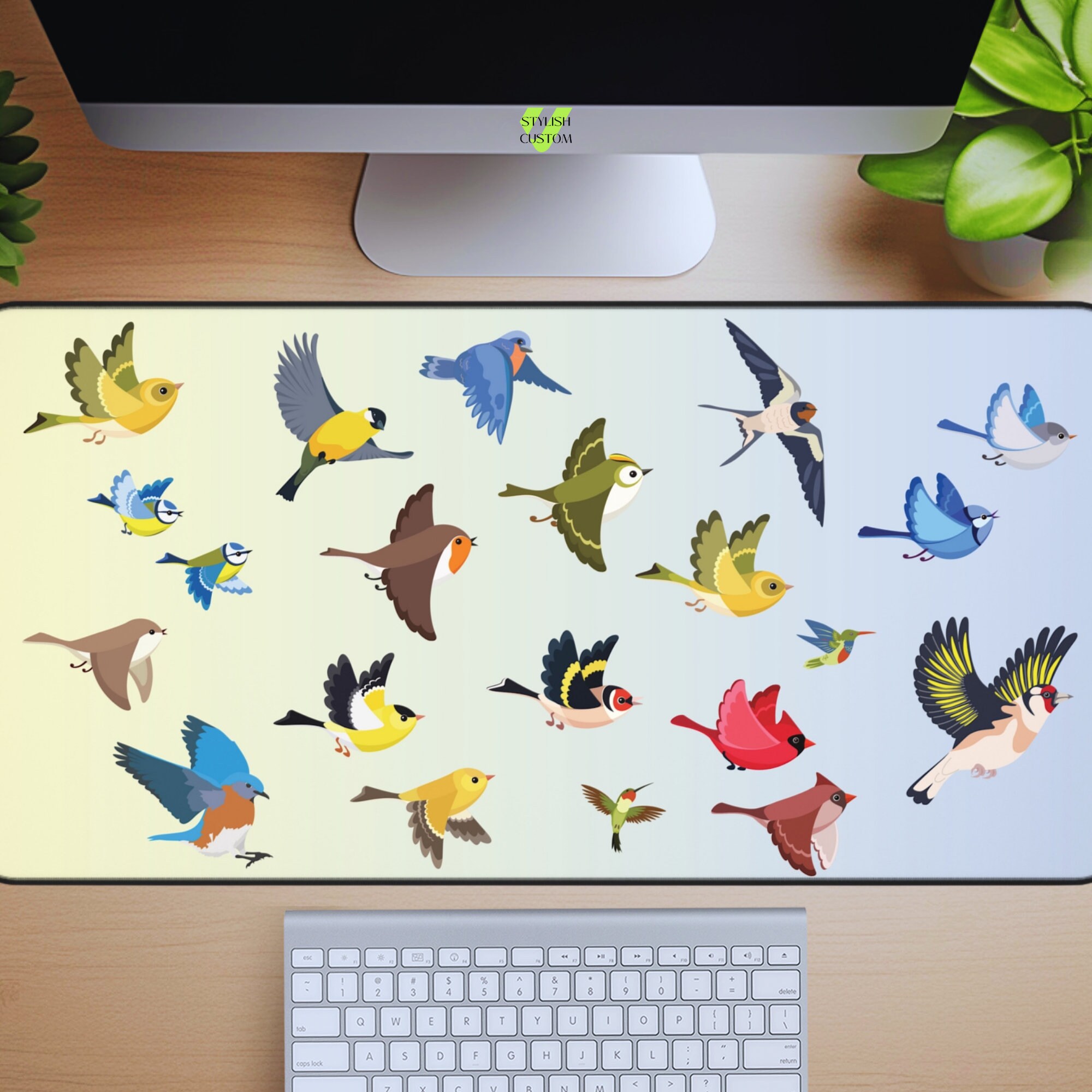 Birds Desk Mat Aesthetic, Nature Mousepad, Cute Large Computer Mat ...