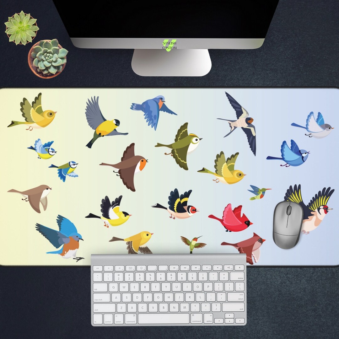 Birds Desk Mat Aesthetic, Nature Mousepad, Cute Large Computer Mat ...