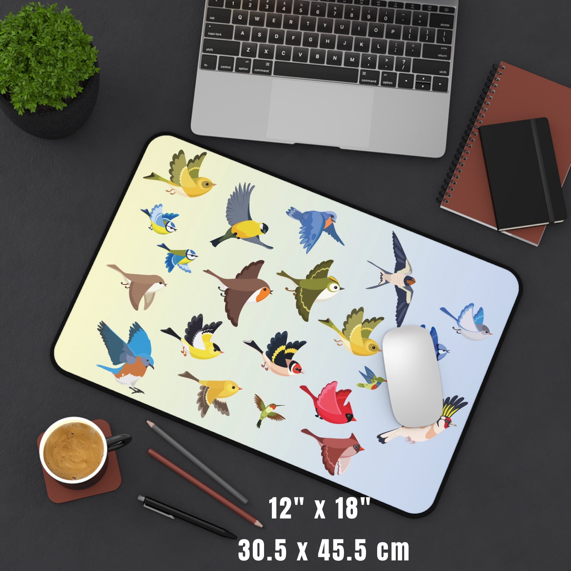 Birds Desk Mat Aesthetic, Nature Mousepad, Cute Large Computer Mat ...