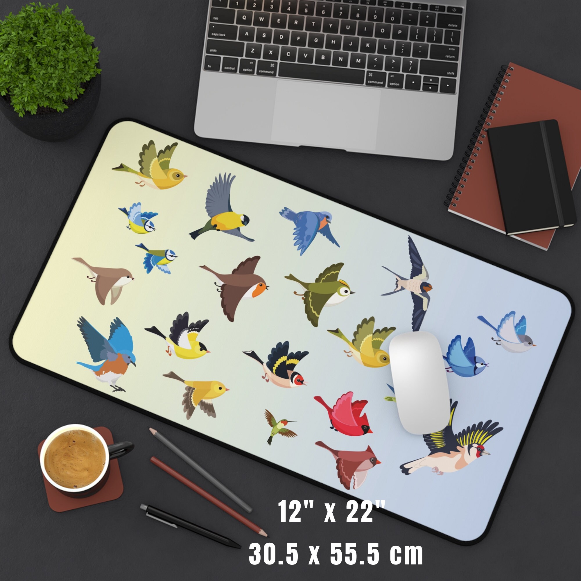 Birds Desk Mat Aesthetic, Nature Mousepad, Cute Large Computer Mat ...