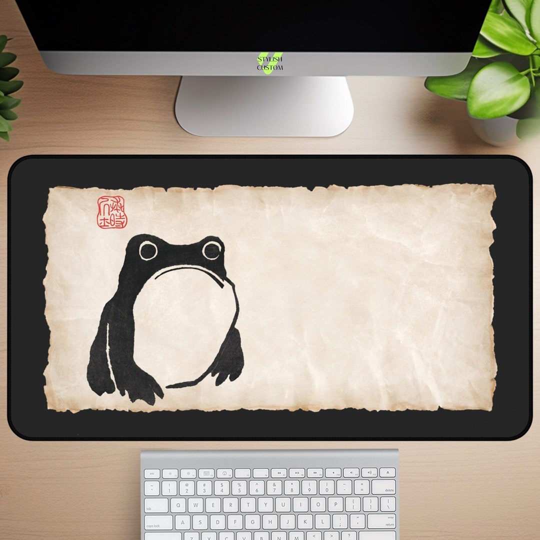 Unimpressed Frog Desk Mat Aesthetic, Grumpy Frog Large Computer Mat ...