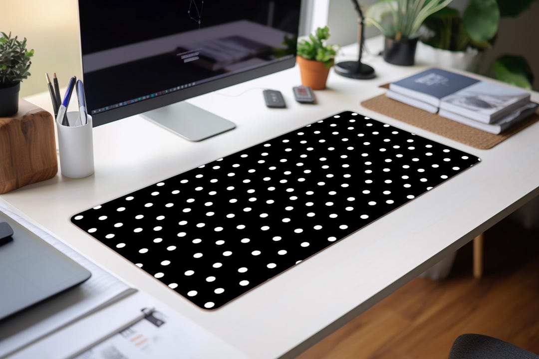 Polka Dots White Desk Mat Aesthetic Dalmation Large Computer Mat Trendy ...
