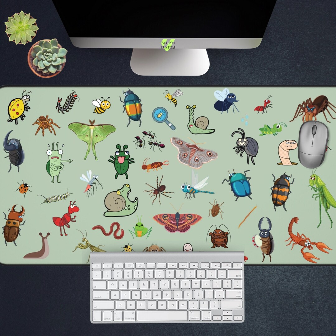 Insects Desk Mat Aesthetic, Entomology Mousepad, Cute Green Computer ...