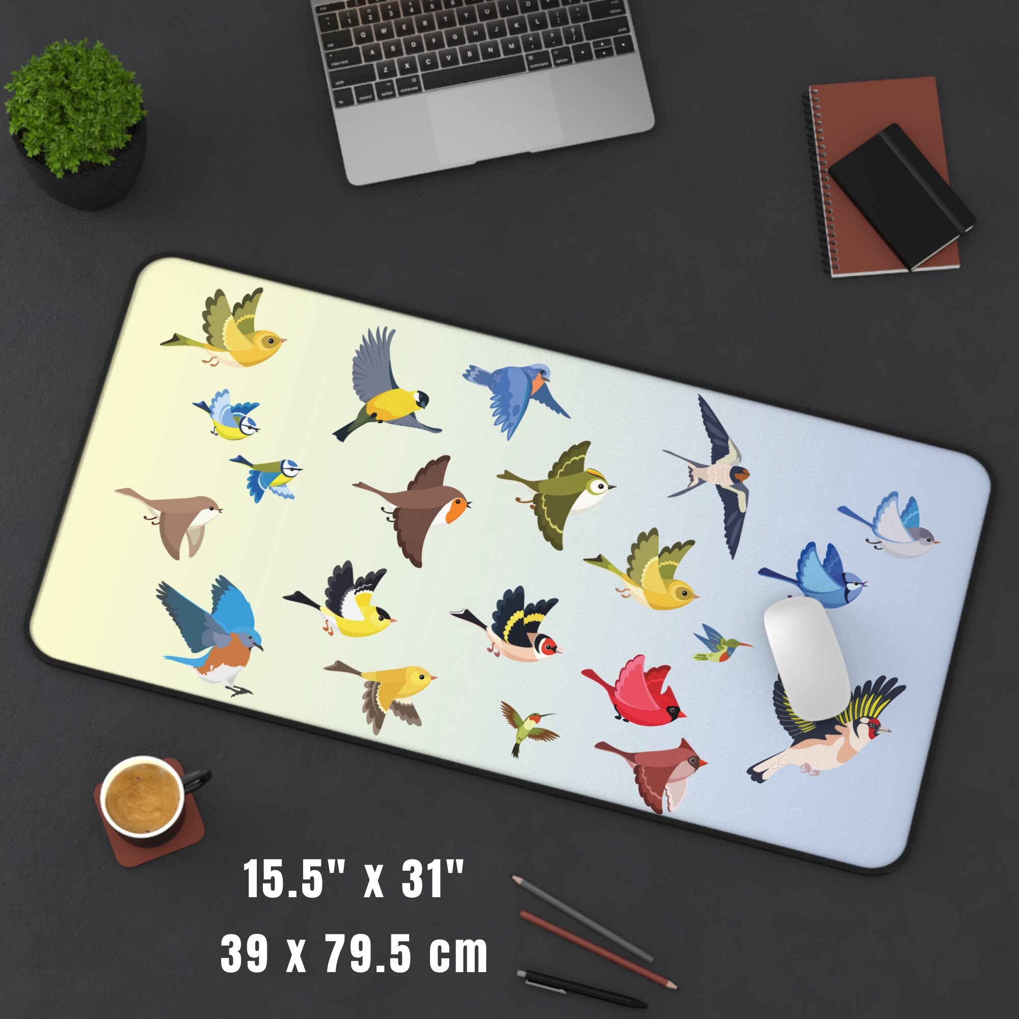 Birds Desk Mat Aesthetic, Nature Mousepad, Cute Large Computer Mat ...