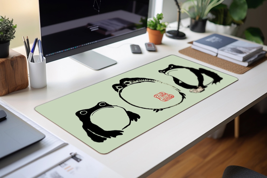 Frog Mousepad Green Desk Mat Aesthetic, Grumpy Frog Large Computer Mat Japanese Mouse Pad for ...
