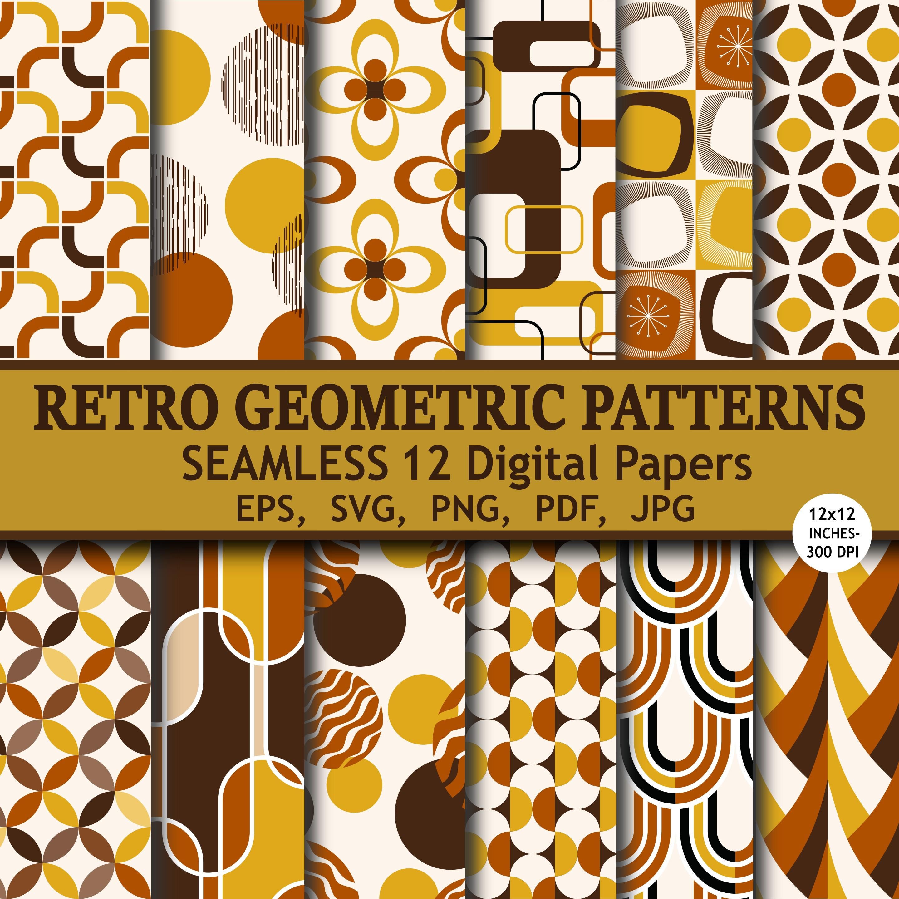 Retro Geometric Seamless Patterns, 70s Mid Century Digital Papers (svg ...