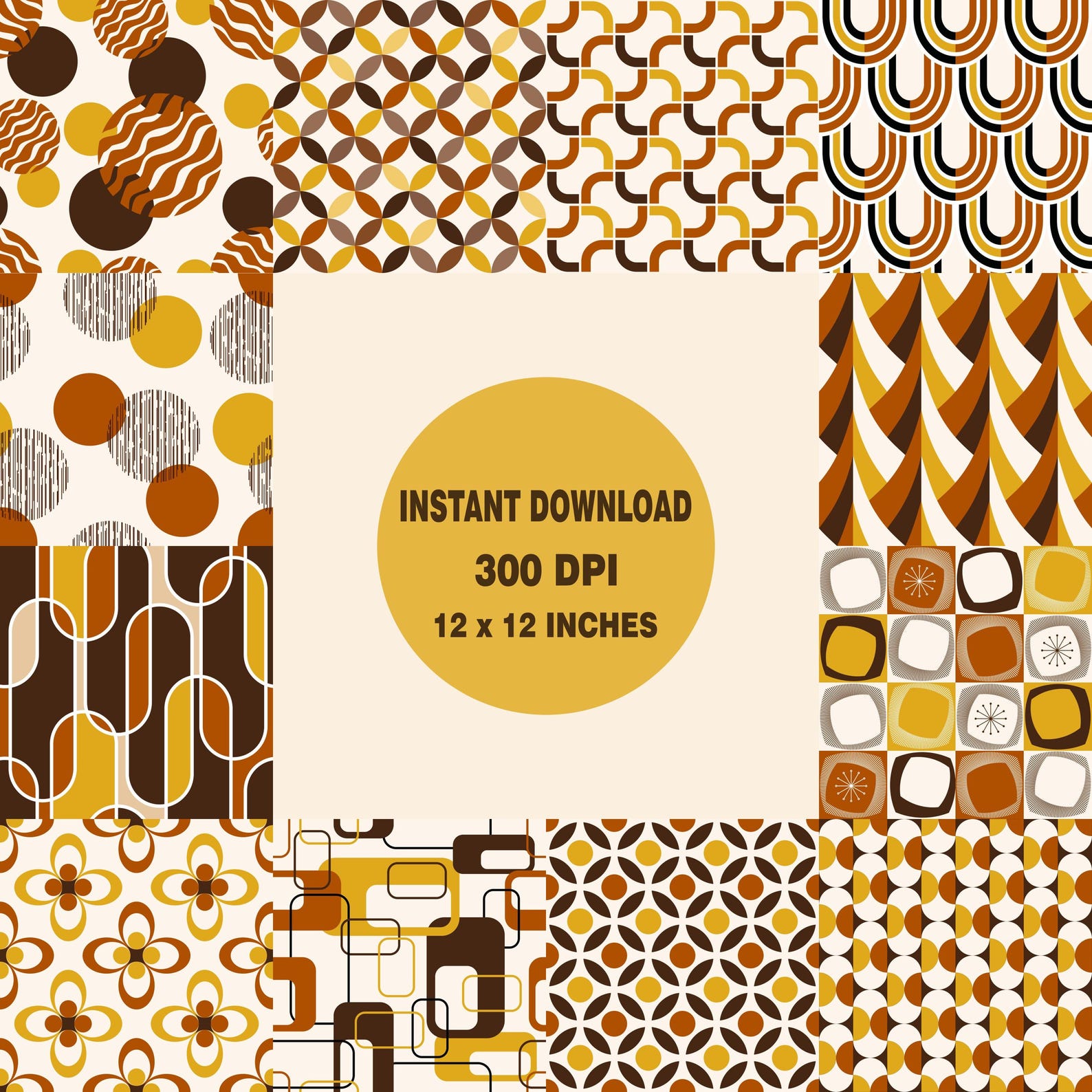 Retro Geometric Seamless Patterns, 70s Mid Century Digital Papers (svg ...