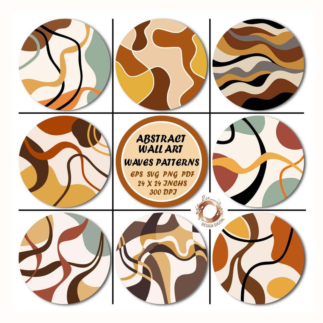 Abstract Wave Patterns Digital Wall Art - Minimalist Boho Poster Set ...