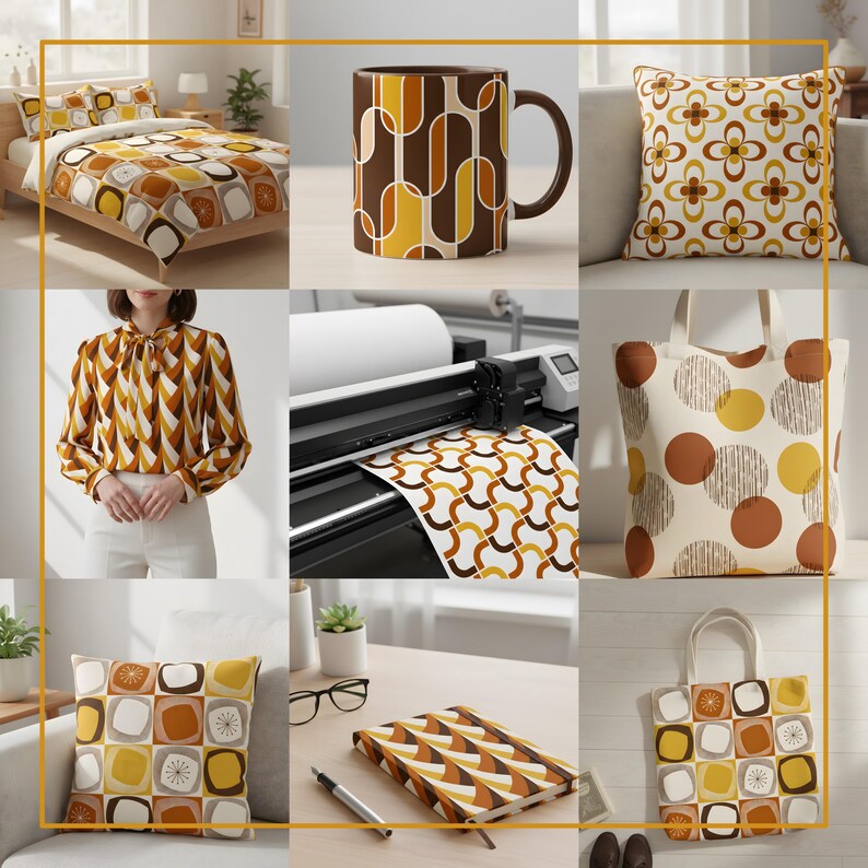 Retro Geometric Seamless Patterns, 70s Mid Century Digital Papers (svg ...
