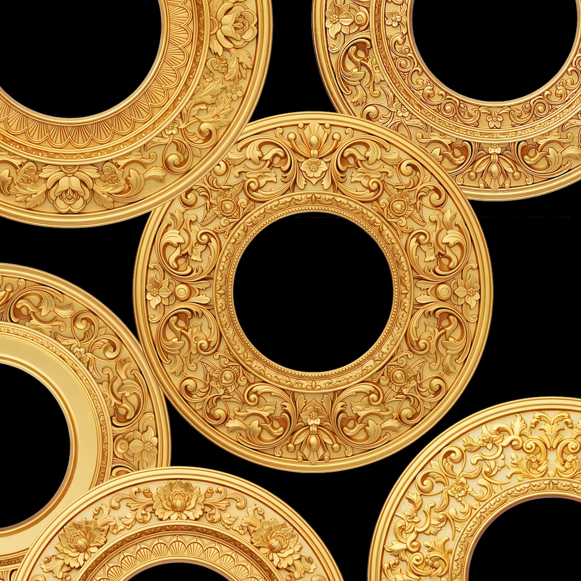 8 Antique Gold Round Frames PNG, Ornate Floral Circle Clipart ...