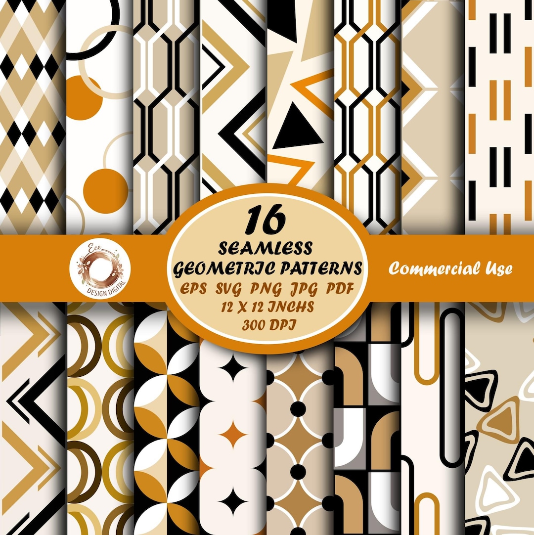 Seamless Abstract Geometric Patterns, Retro Mid Century Modern Papers ...
