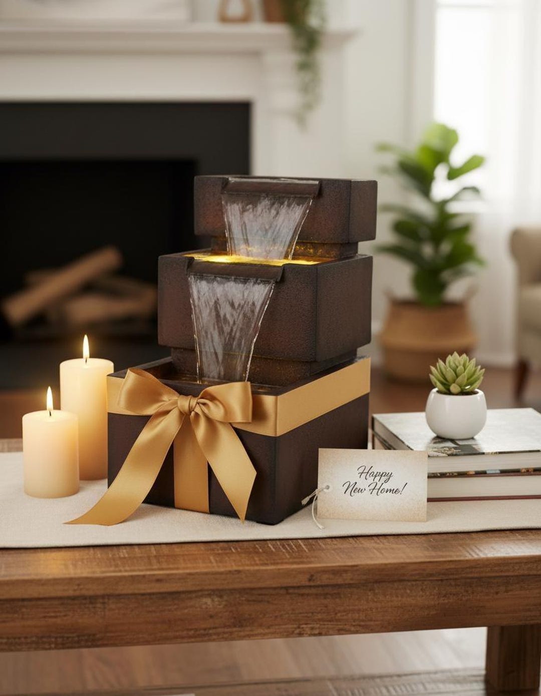 Modern Minimalist Tabletop Water Fountain: Indoor/outdoor LED Feature ...