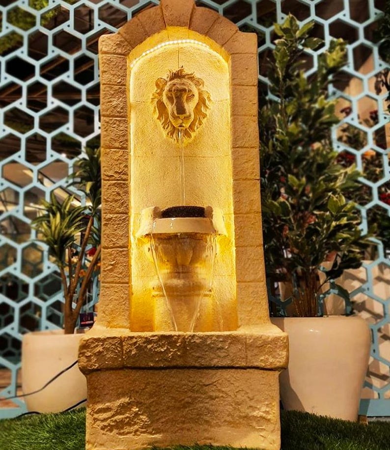 Lion Waterfall Fountain: Indoor Outdoor Garden Decor - Etsy