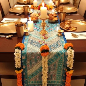 Handmade Patchwork Table Runner: Embroidered Indian Sari, 60" X 12" - Etsy