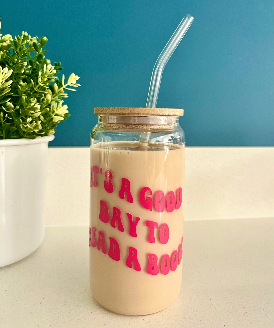 It's a Good Day to Read a Book Glass Drink Cup Bamboo Lid and Straw ...