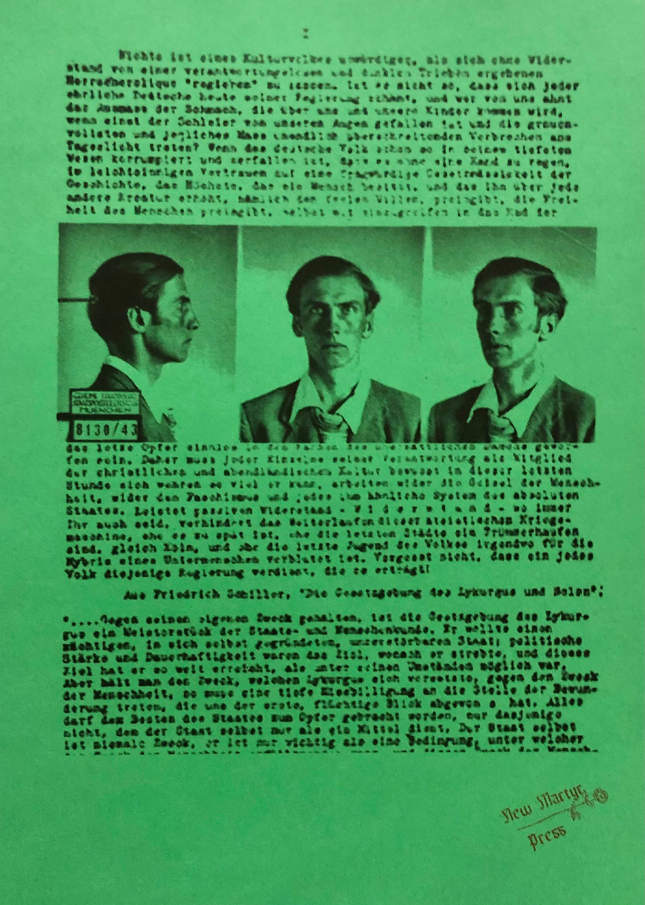 St. Alexander Schmorell Mugshot Risograph Print (A4) (green) - Etsy