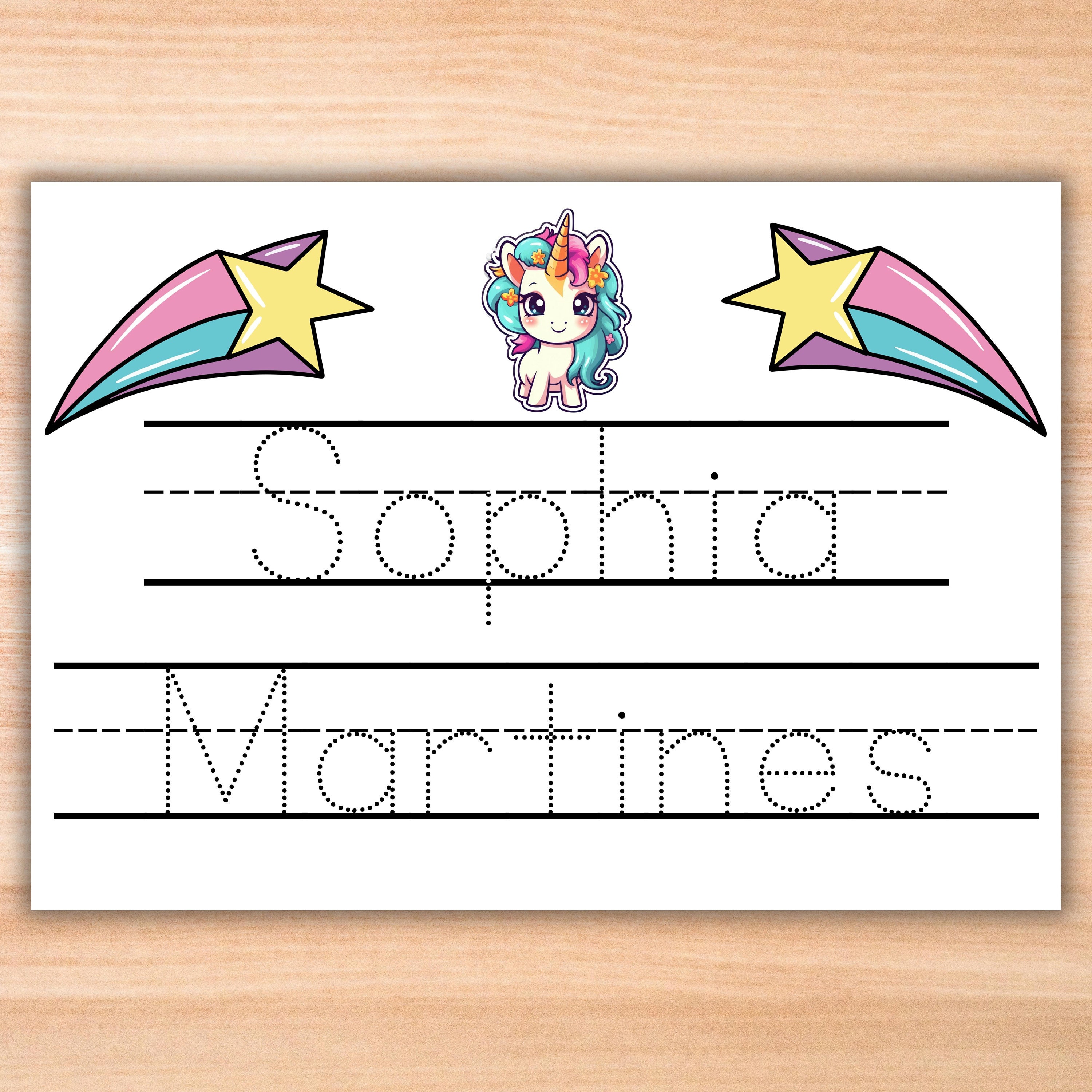 Customizable Unicorn Themed Name Practice, Printable Name Tracing ...