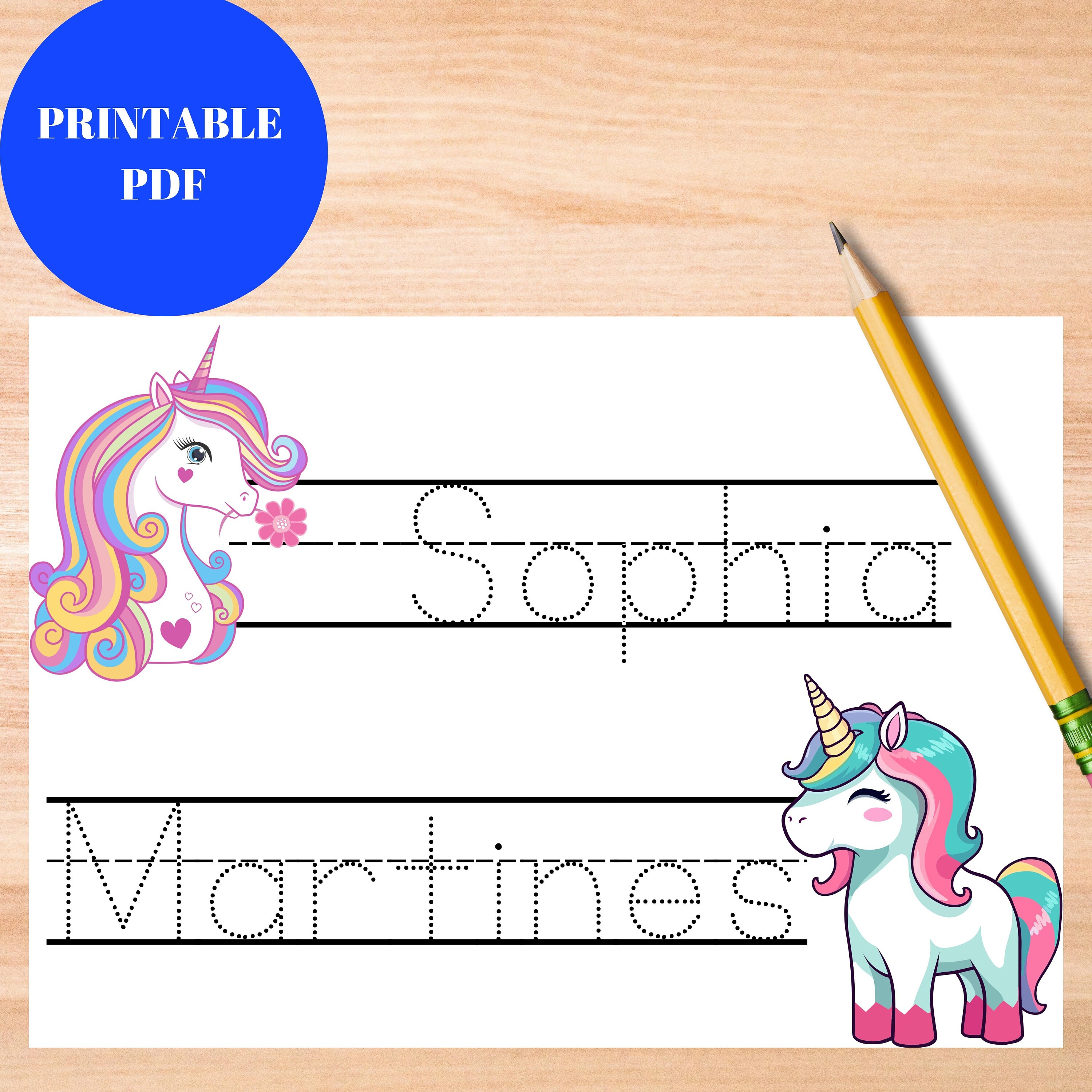 Customizable Unicorn Themed Name Practice, Printable Name Tracing ...