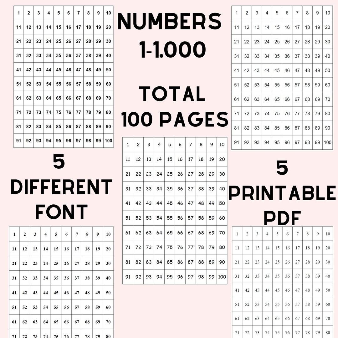 Printable Number Charts Wall Charts Work Mats Preschool - Etsy Israel