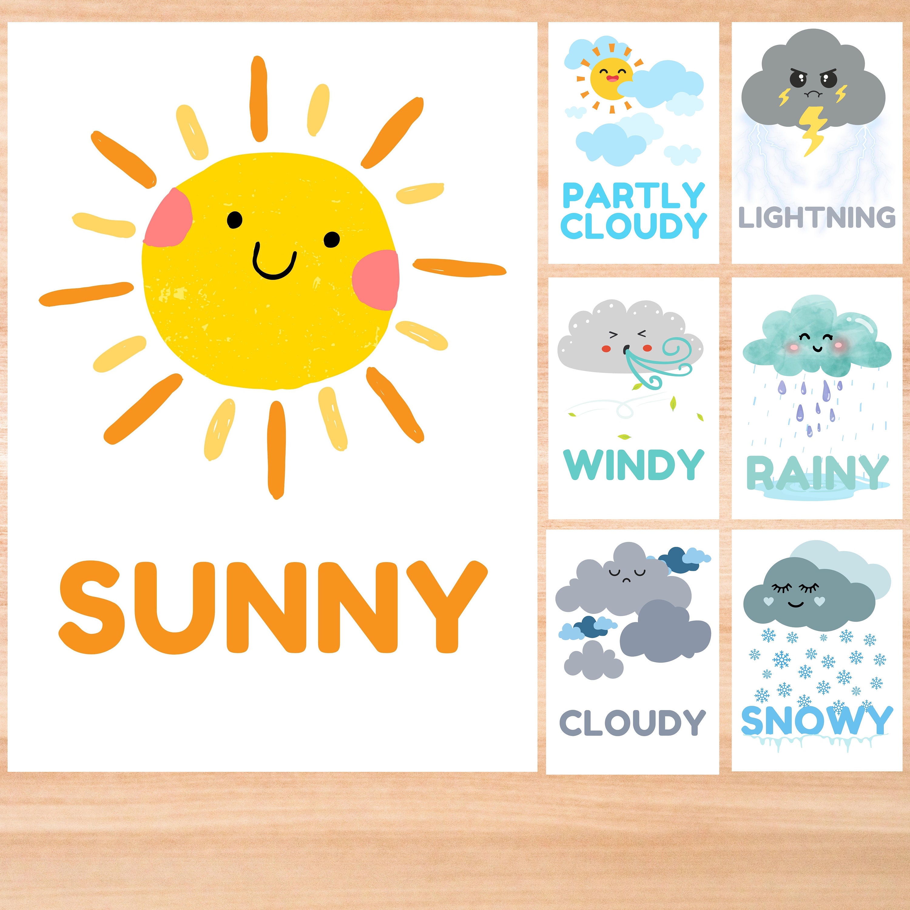 7 Weather Cards A4, Pre-school Cards, Montessori Flashcards ...