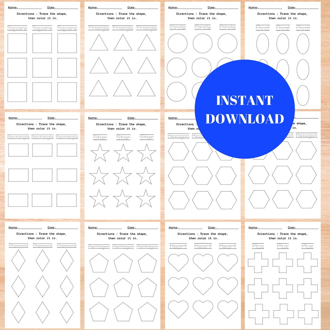 Trace the Shape Worksheets, Basic Shape Recognition, Shape Learning ...